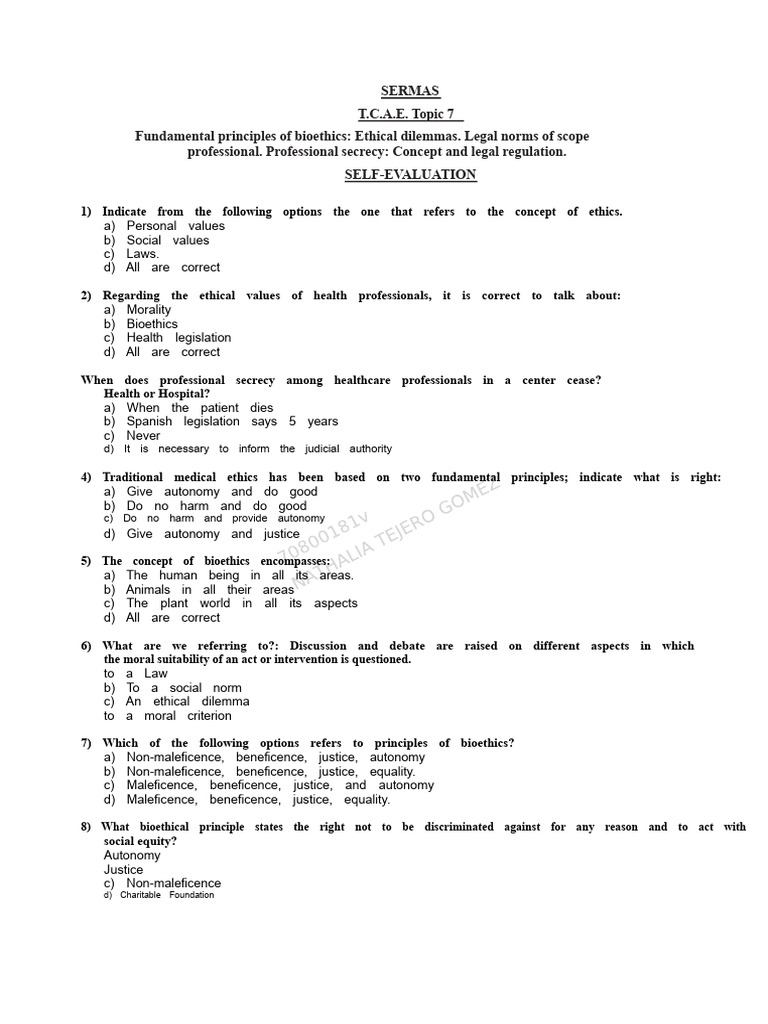 Topic 07 - Test Topic 7 | PDF | Bioethics | Autonomy