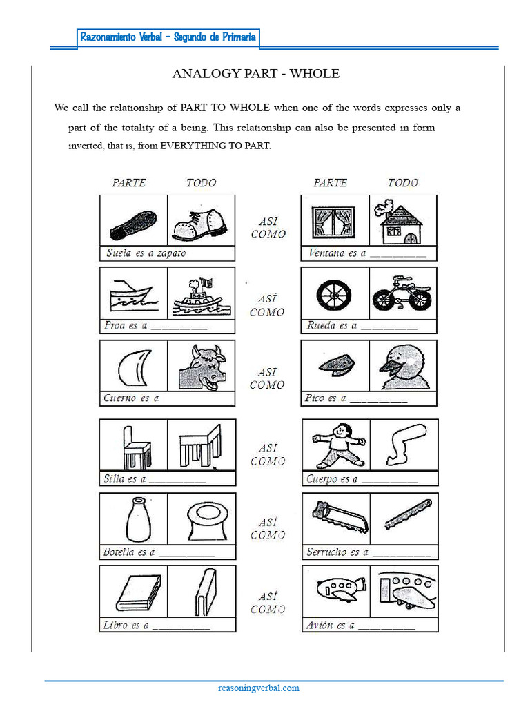 02 Analogy Part Whole Second Grade | PDF