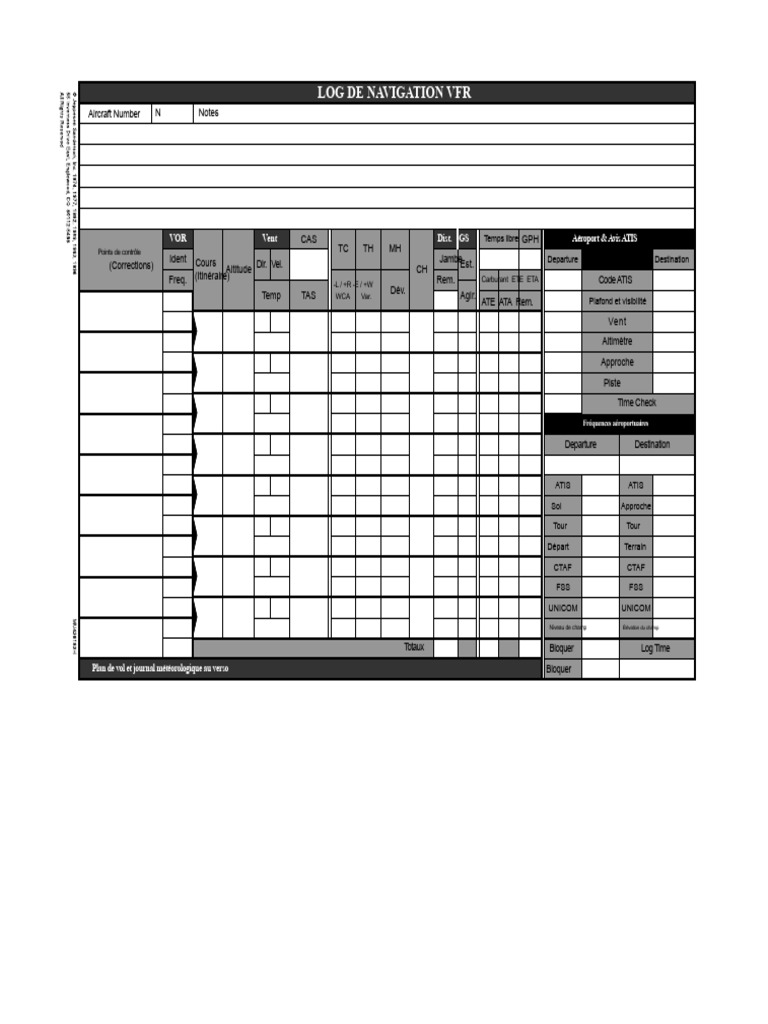 Log de Navigation VFR et Plan de Vol | PDF | Transpondeur (Aviation ...