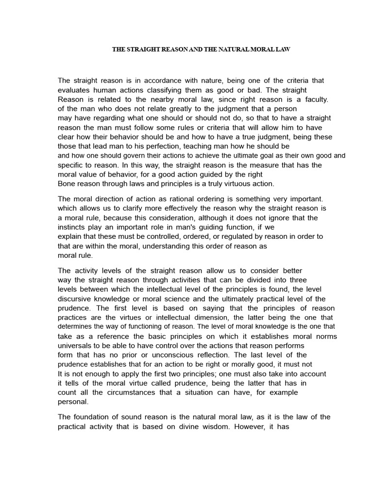 The Straight Reason and The Natural Moral Law | PDF | Reason | Prudence