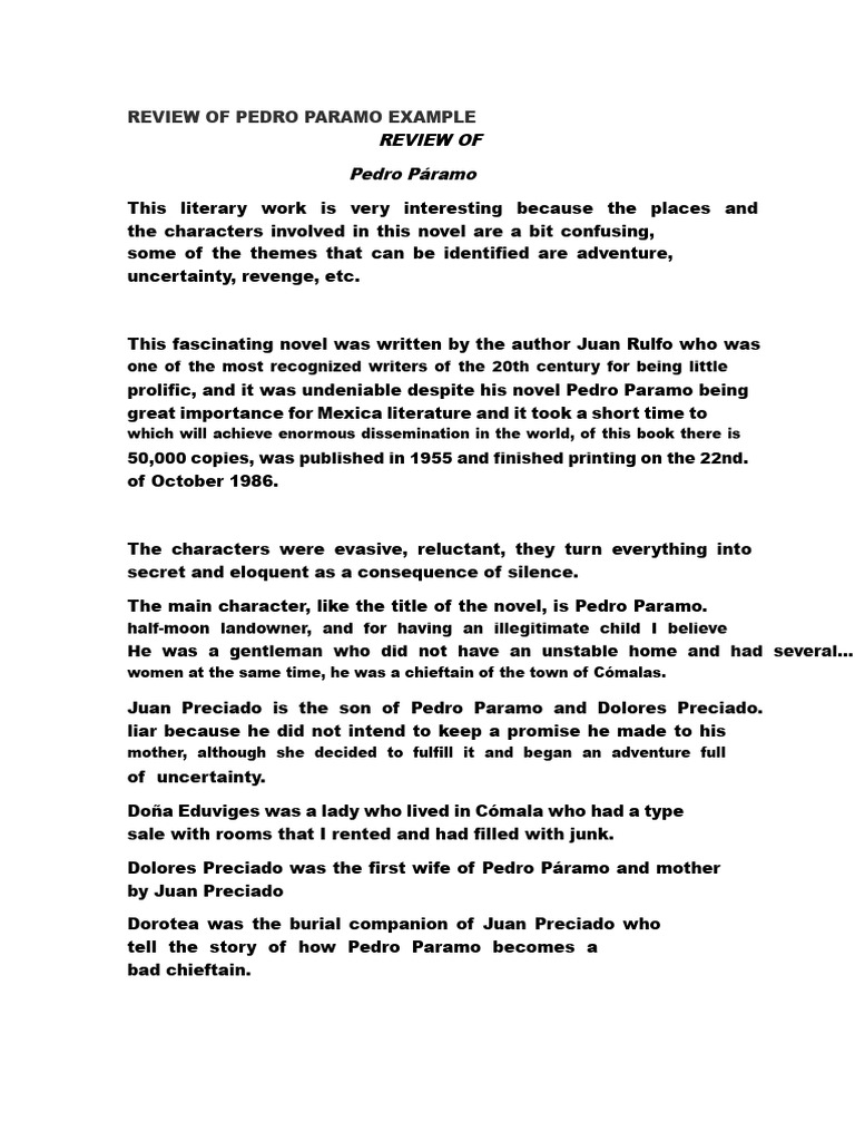 Review of Pedro Páramo Example | PDF