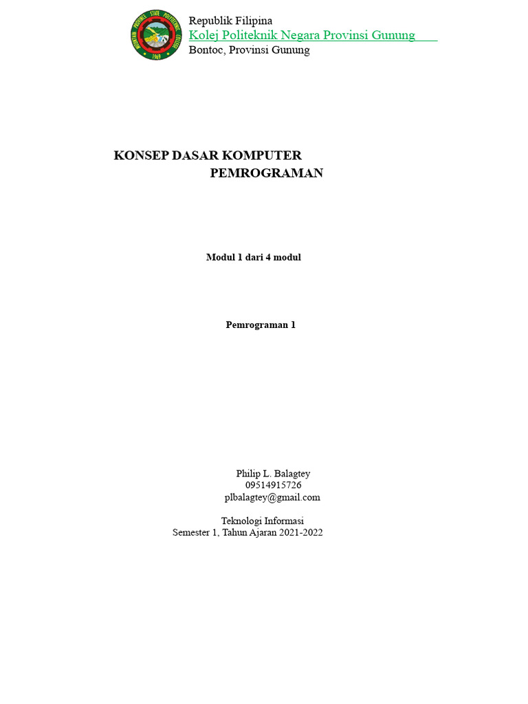 Pengantar Pemrograman Modul 1A | PDF