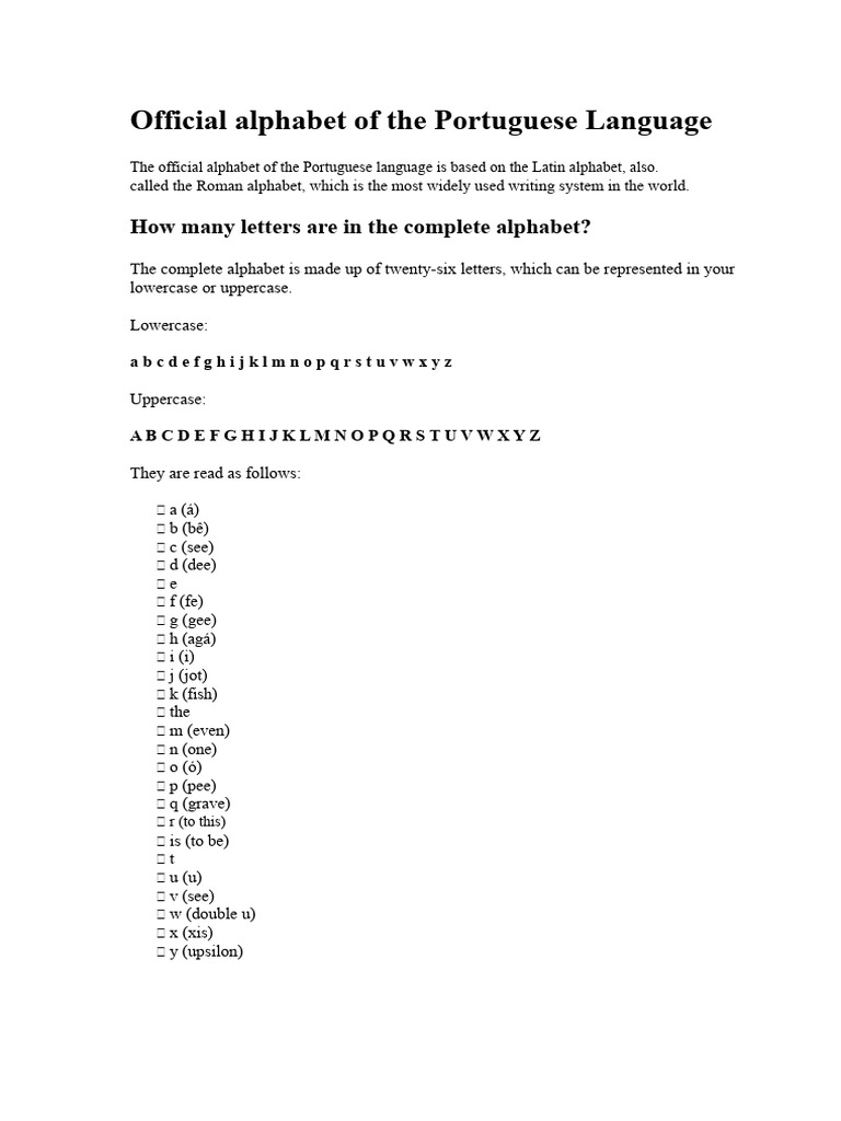 Official Alphabet of The Portuguese Language | PDF | Alphabet | Latin ...