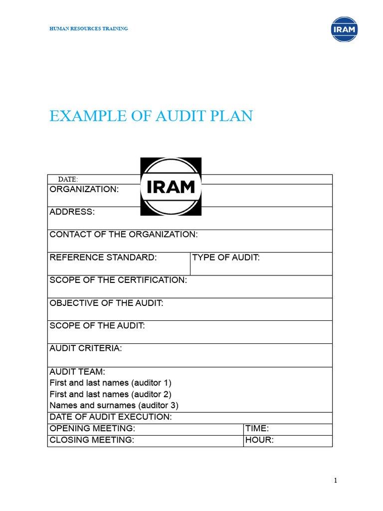 Annex 1 Example of Audit Plan | PDF | Audit | Quality Management System