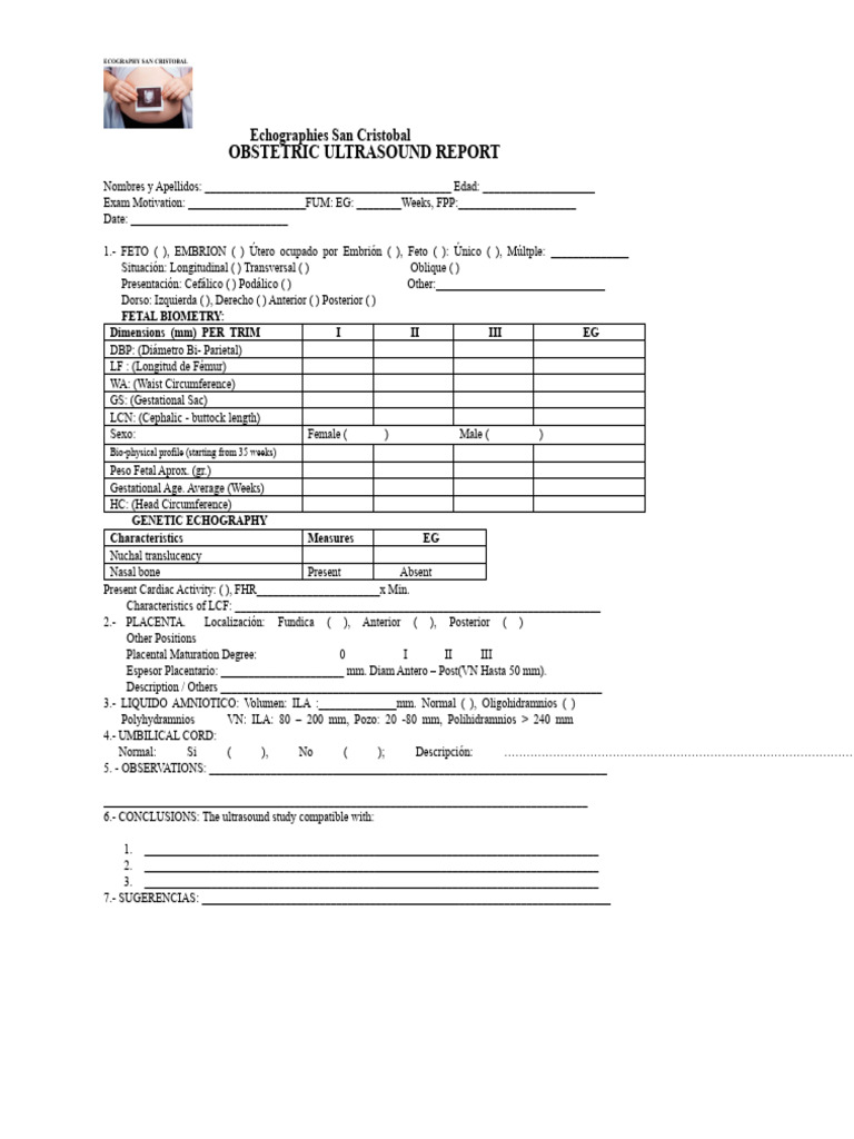 San Cristobal Obstetric Ultrasound Report | PDF | Fetus | Placenta