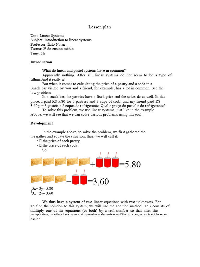Linear Systems Lesson Plan for Students | PDF | System Of Linear ...