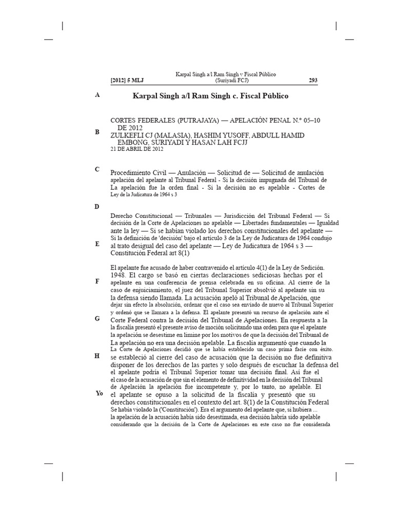 Karpal Singh Al Ram Singh Contra PP | PDF | Apelación | Fiscal