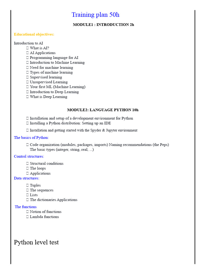 50 hours of training between Python and Artificial Intelligence (8 ...