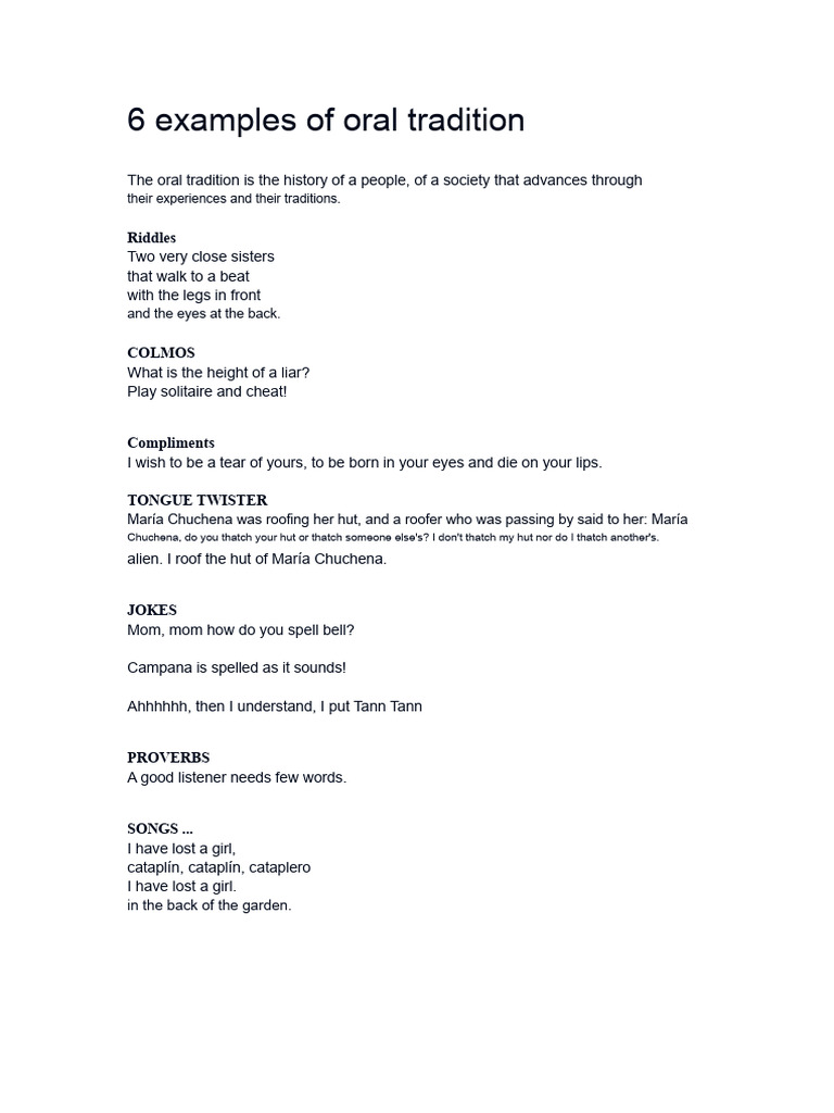 6 Engaging Oral Tradition Examples | PDF