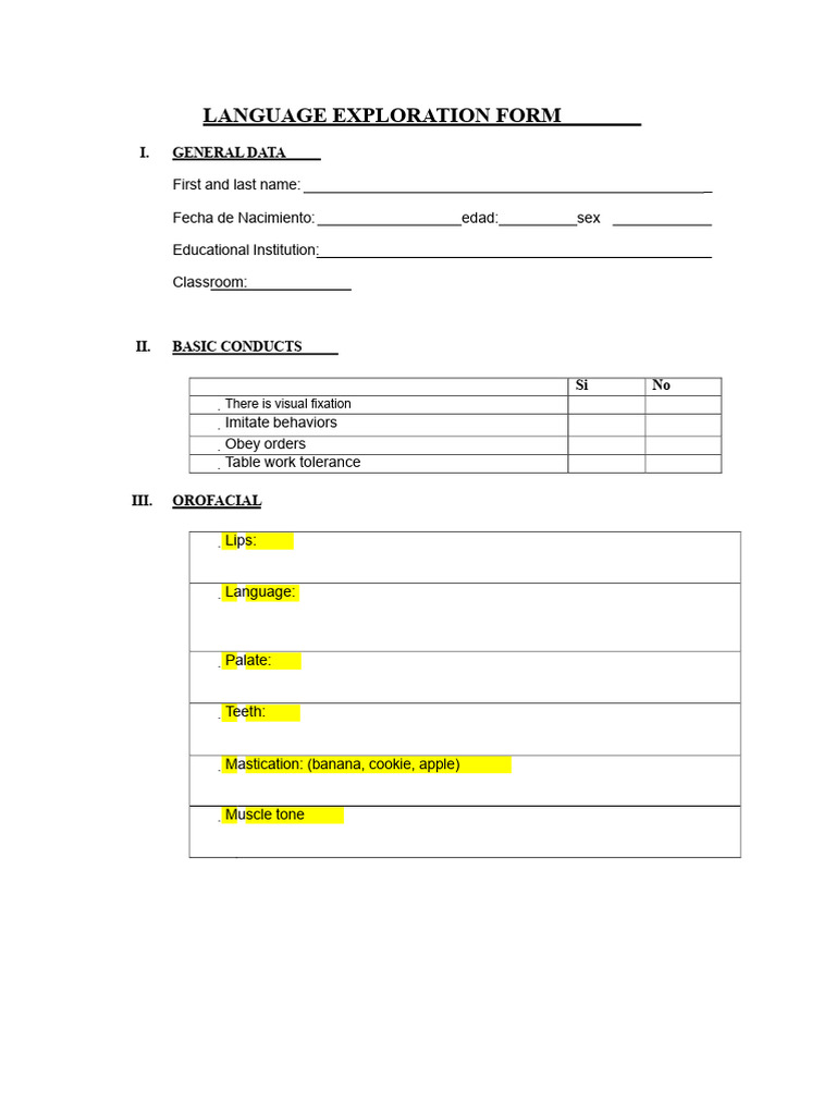 3- LANGUAGE EXPLORATION FORM | PDF | Tongue | Mouth