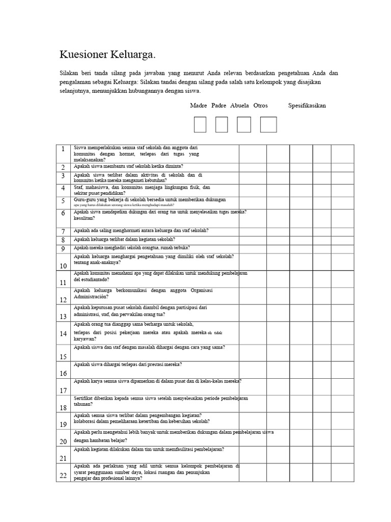 Kuesioner Keluarga | PDF