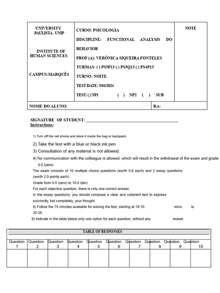 Functional Assessment Test 1 | PDF | Reinforcement | Behaviorism