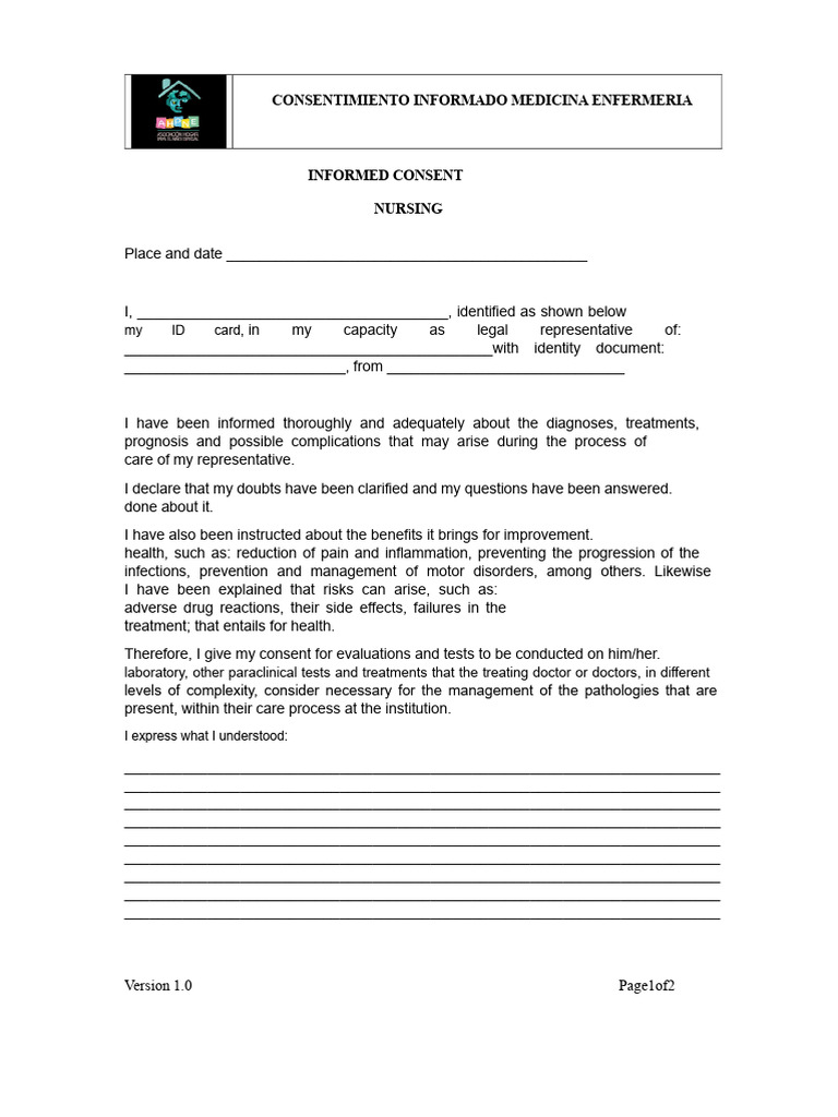 nursing -F-151 INFORMED CONSENT NURSING VERSION 1.0 | PDF | Informed Consent | Medical Diagnosis