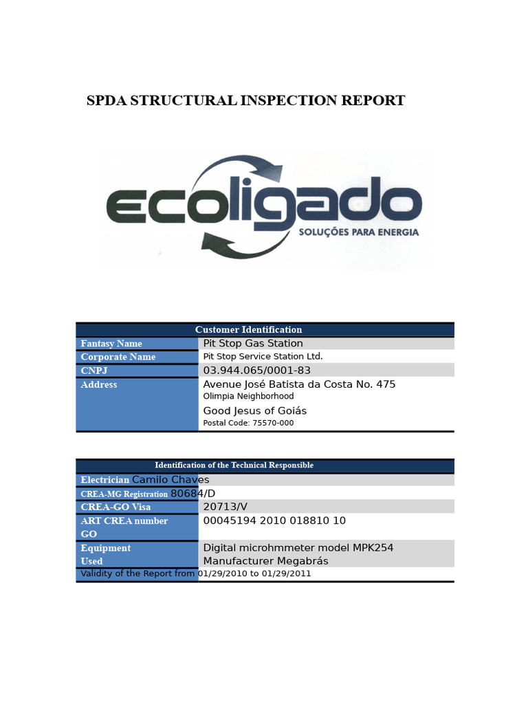 SPDA Inspection Report for Pit Stop Gas Station | PDF | Electricity ...