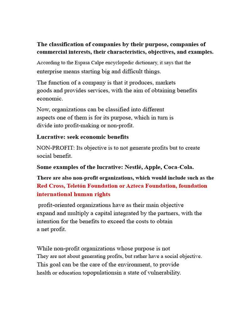 Company Classification: Profit vs. Non-Profit | PDF
