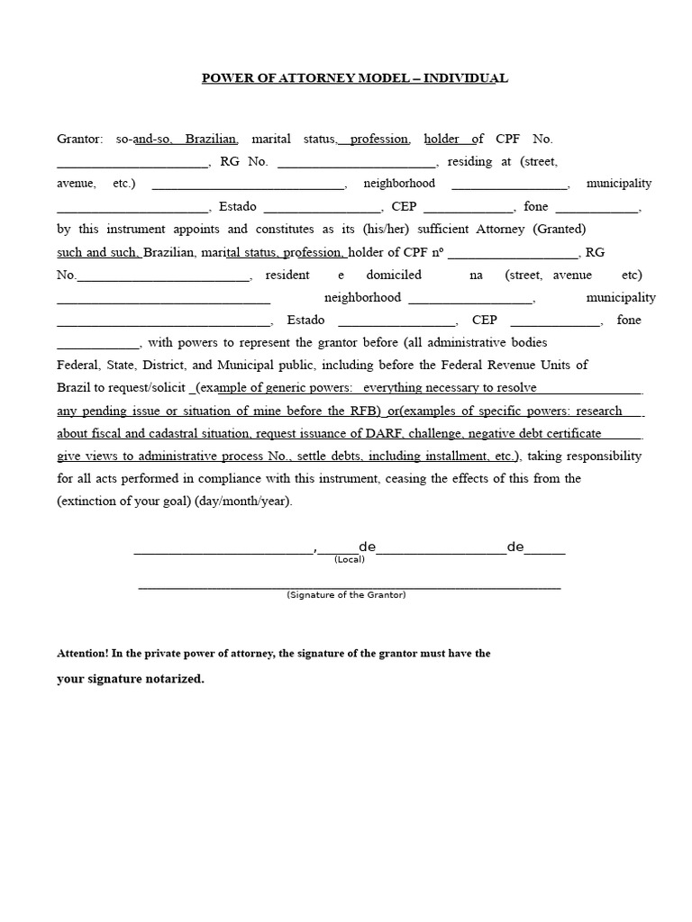 Individual Power of Attorney Template | PDF