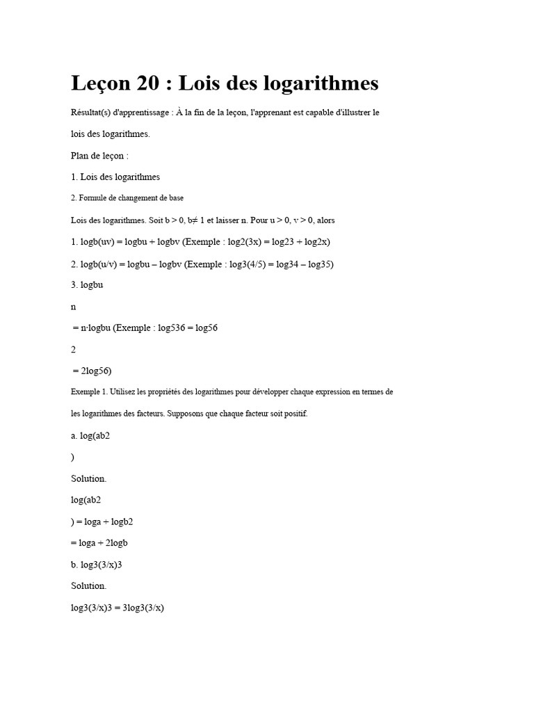 Lois des logarithmes et changements de base | PDF | Algèbre générale ...
