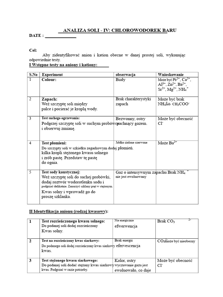 Analiza Soli - Iv Chlorowrek Baru | PDF