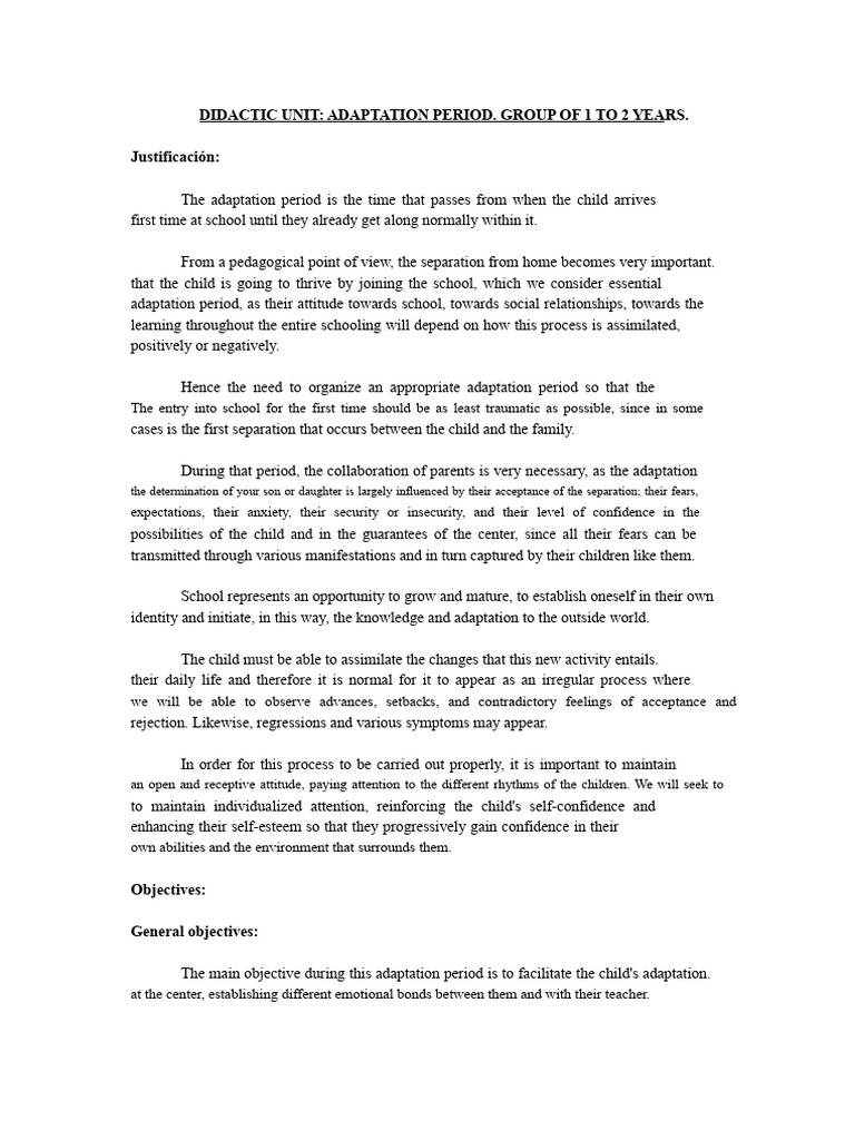 Adaptation Period 1 To 2 Years | PDF | Teachers | Classroom