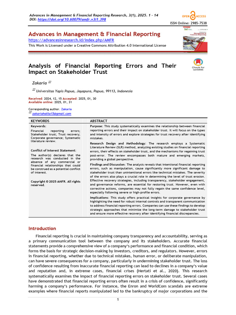 Financial Reporting Errors & Stakeholder Trust | PDF | Reputation ...