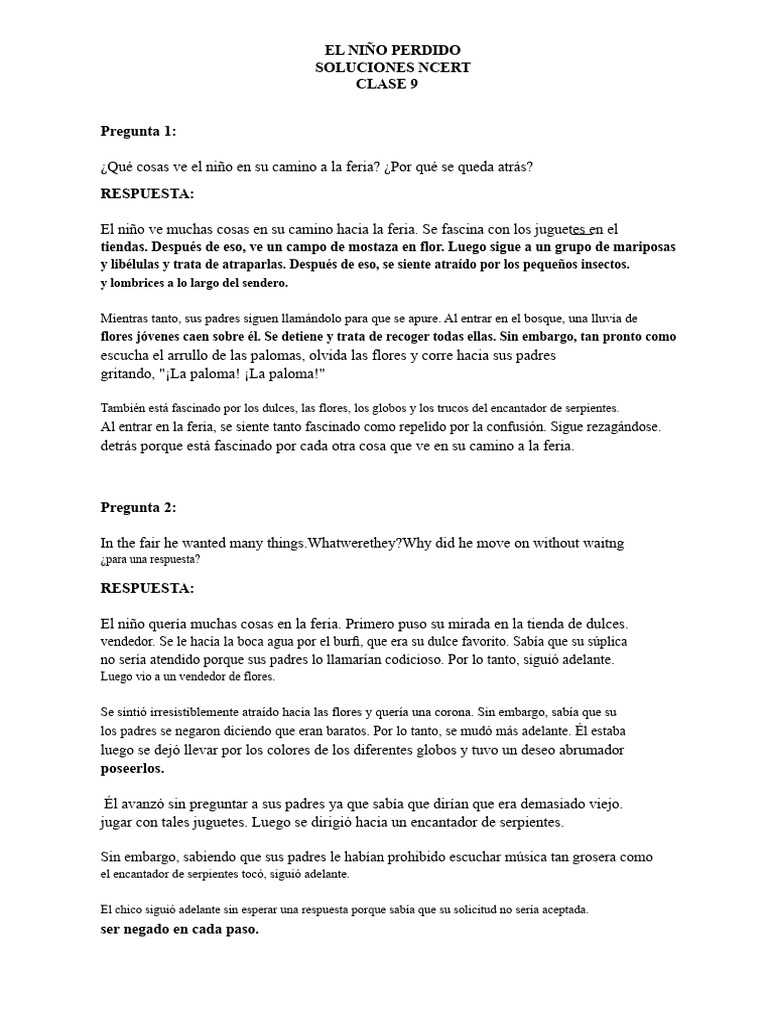 El Niño Perdido ..Preguntas y Respuestas | PDF