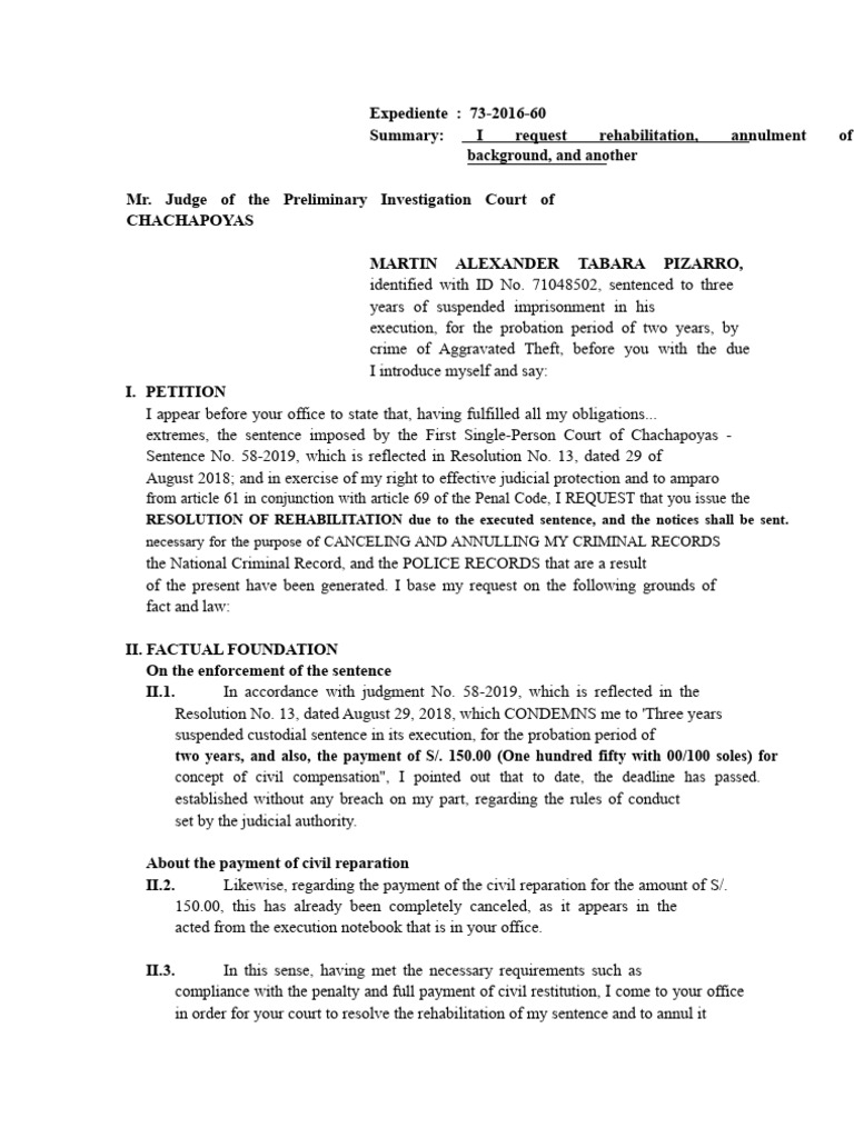 Rehabilitation Request for Criminal Record | PDF | Sentence (Law ...