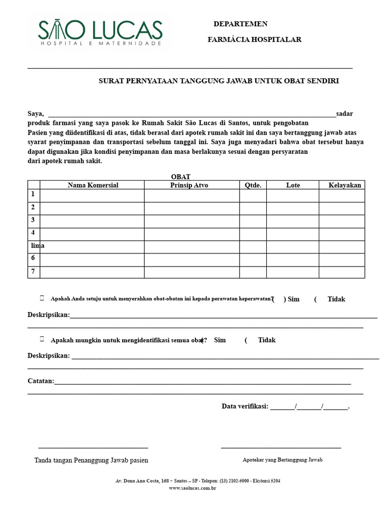 Surat Tanggung Jawab Obat Rumah Sakit | PDF