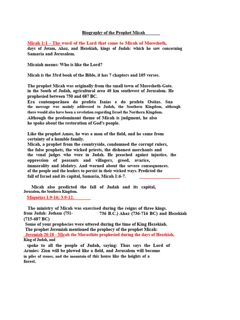 Biography of Prophet Micah: Key Insights | PDF | Religious Belief And ...