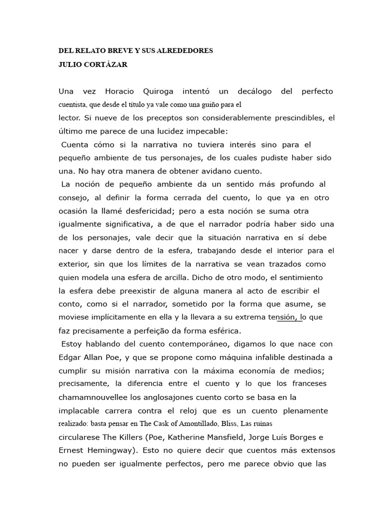 Julio Cortázar - Del Cuento Breve y Sus Alrededores | PDF | Cuentos ...