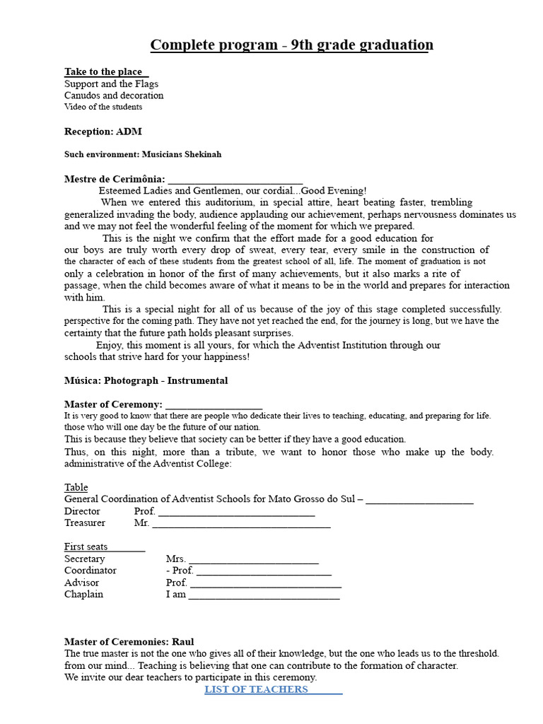 9th Grade Graduation Program | PDF