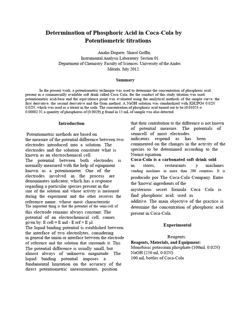 224840679-Determination of Phosphoric Acid in Coca-Cola by ...