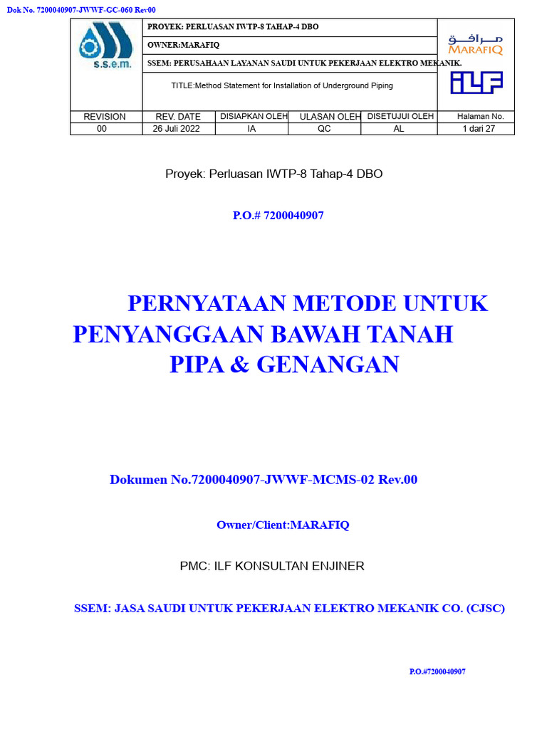 Metode Pemasangan Pipa Bawah Tanah IWTP-8 | PDF