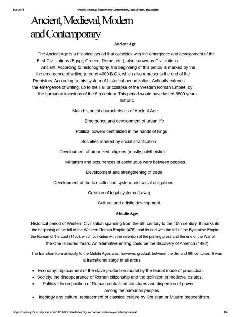 Ancient, Medieval, Modern, and Contemporary Age _ History of Evolution ...