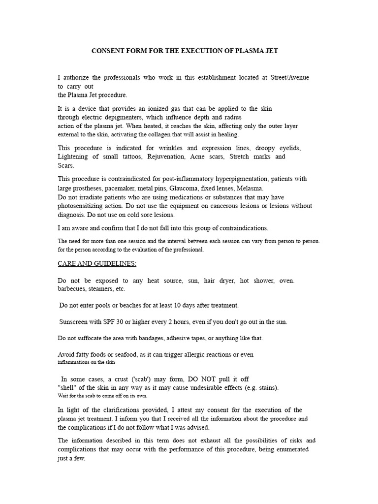 Plasma Jet - Thermal Consent Form | PDF | Plasma (Physics) | Sunscreen