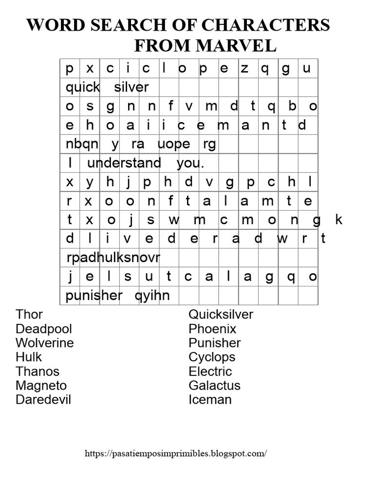 Word Search of Marvel Characters To Print | PDF