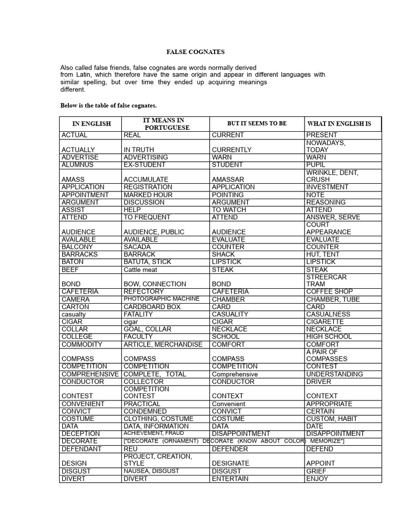 Understanding False Cognates Explained | PDF
