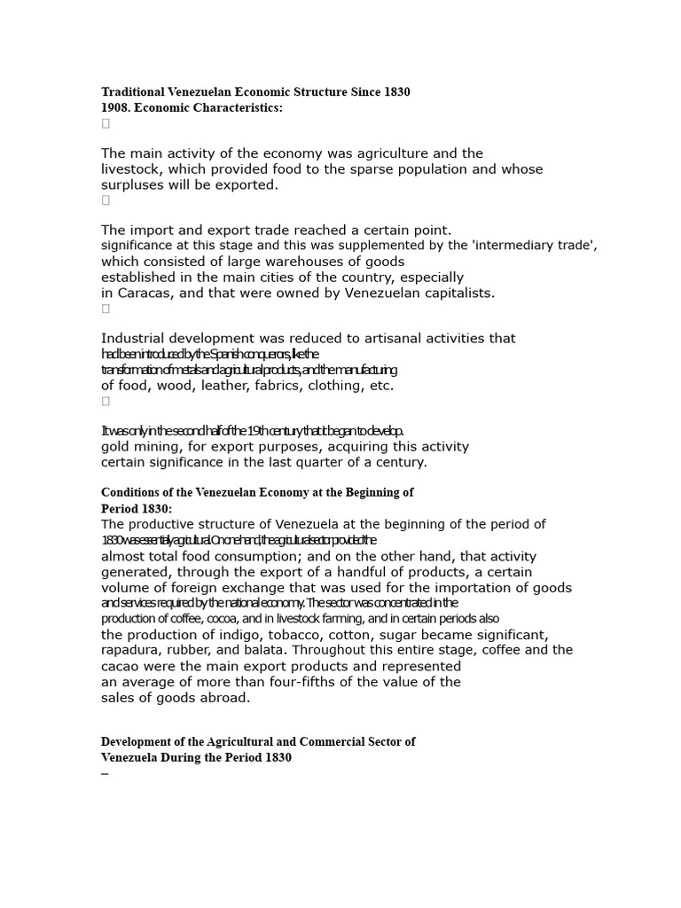 Traditional Economic Structure of Venezuela From 1830 To 1908 | PDF ...