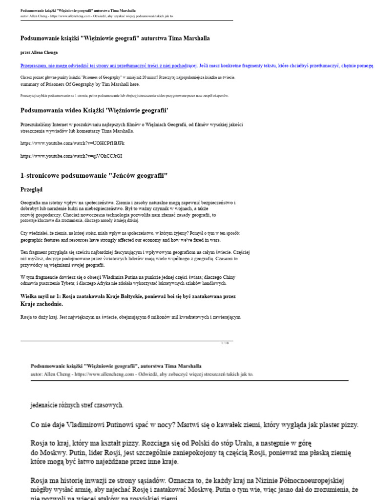 Streszczenie Książki "Więźniowie Geografii" Autorstwa Tima Marshalla | PDF