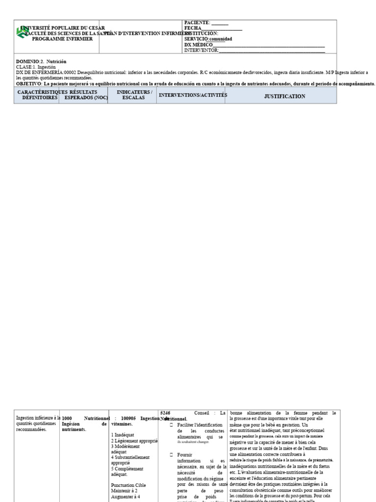 Plan d'intervention pour équilibre nutritionnel | PDF | Grossesse ...