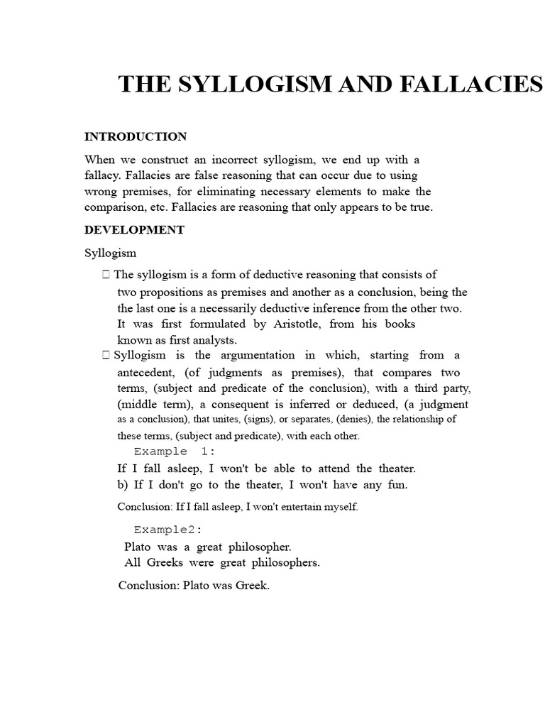 The Syllogism and Fallacies | PDF | Deductive Reasoning | Fallacy