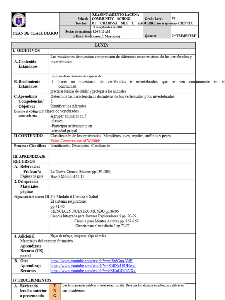 Plan de lección en Ciencias 1.2 | PDF | Reptil | Aves