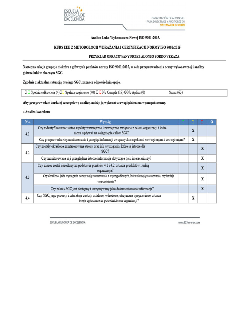 Analiza Luk Wykonawcza ISO 9001:2015 Przykład końcowy-ASV | PDF