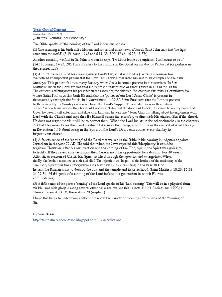 How Many Comings of Jesus Are There - Out of Context Texts | PDF ...