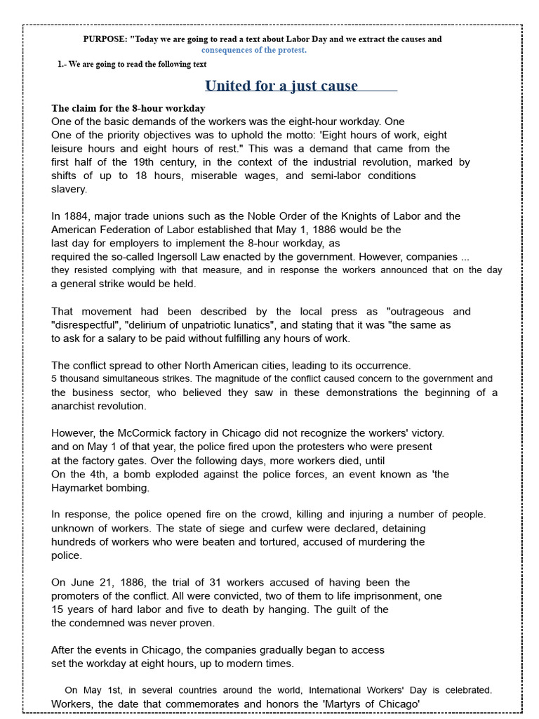 Worker's Day reading (1).docx sheet | PDF | Labor | Labor Relations