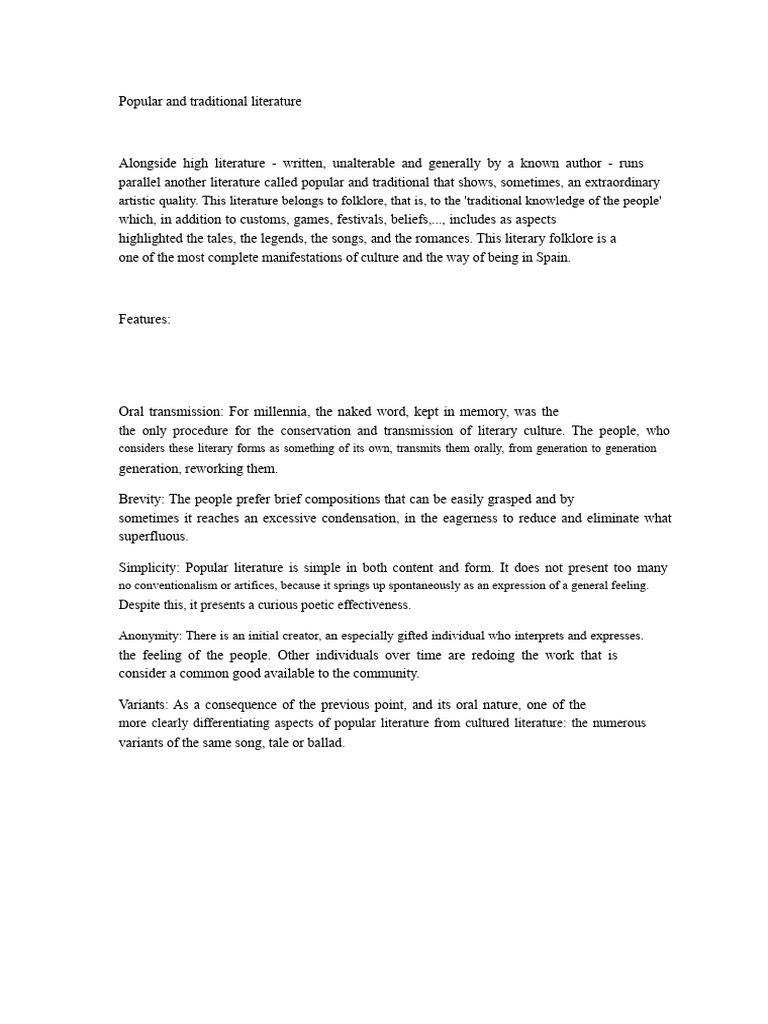 Popular and Traditional Literature | PDF