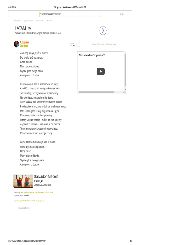 Chcę Dusz - Nani Azevedo - TEKSTY - Piosenek | PDF