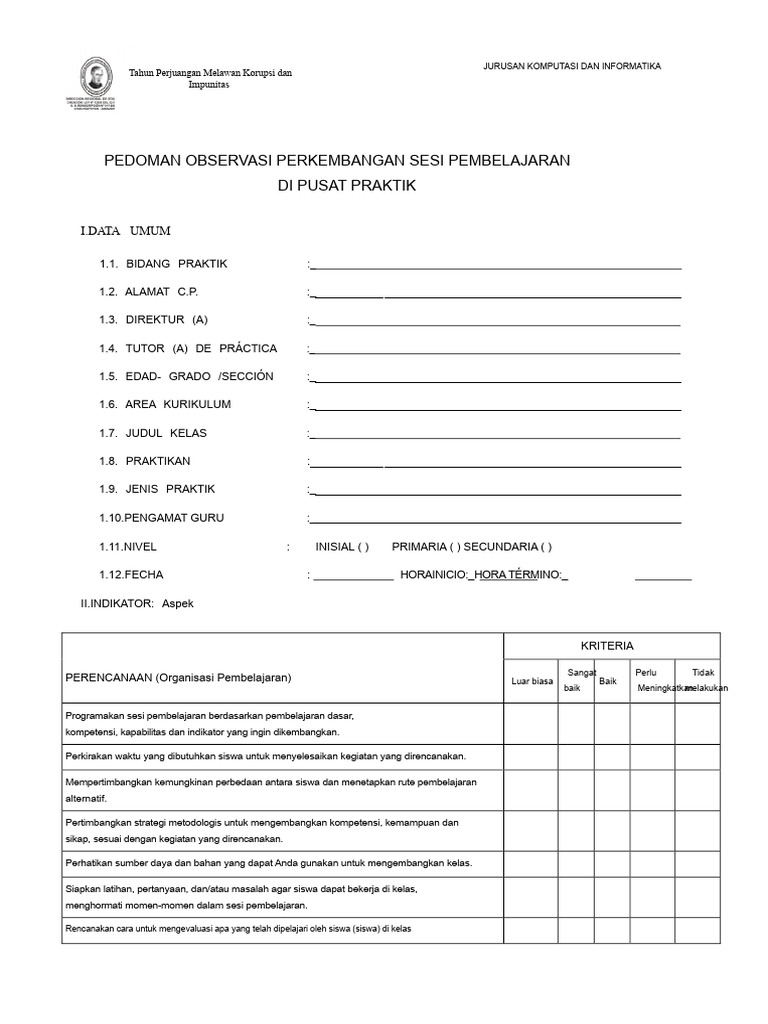 Pedoman Observasi Pembelajaran Praktik | PDF
