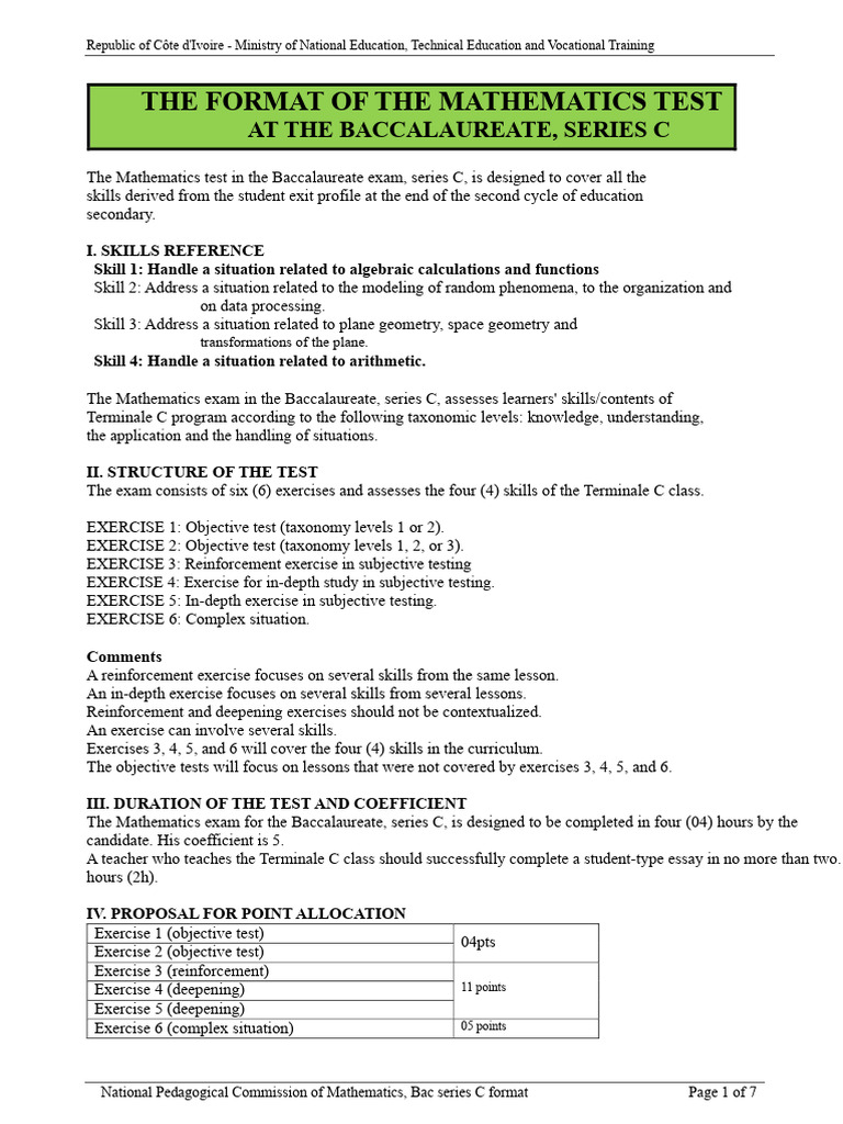 7 - Format Bac Series C 200327-1 | PDF | Mathematics | Equations