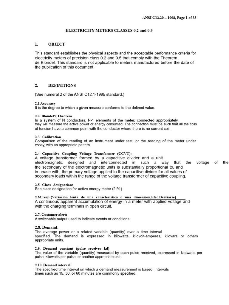 ANSI C12.20: Electricity Meter Standards | PDF | Ac Power | Root Mean ...