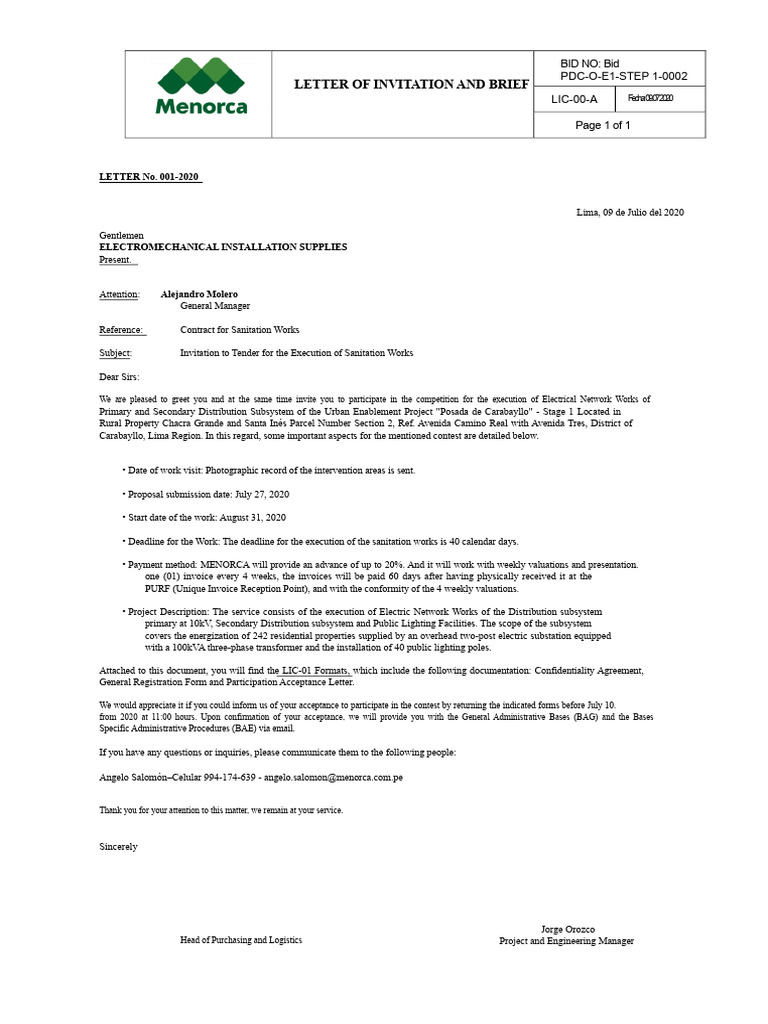 [FORMAT LIC-00-A] - Invitation Letter and Brief (Version 00) | PDF
